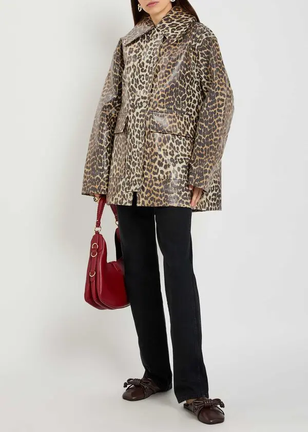 GANNI Waxed Canvas Print Coat
