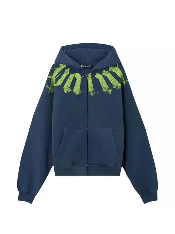 Palm Angels Logo Print Zip-up Hoodie - Blue