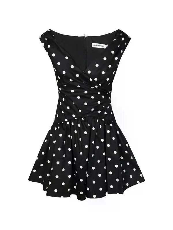 SELF-PORTRAIT Polka-dot Ruched Dress - Black