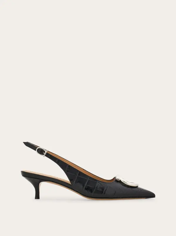 FERRAGAMO Maxi Gancini Slingback In Printed Calfskin - Black