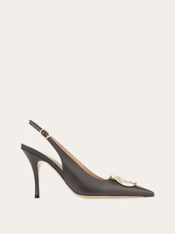 FERRAGAMO Maxi Gancini Slingback In Printed Calfskin - Brown