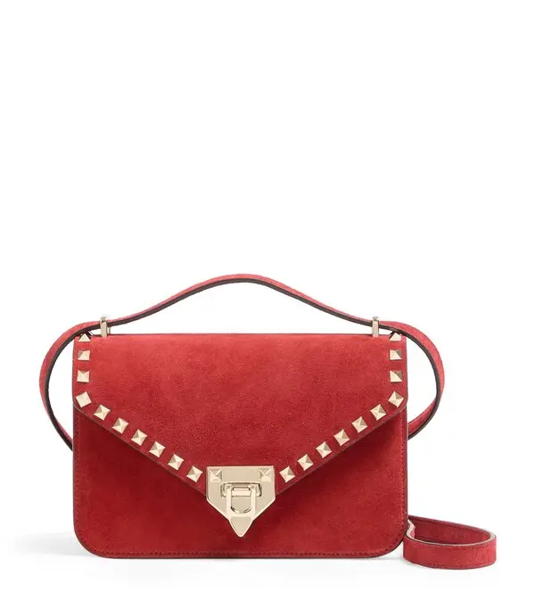 Valentino Garavani Small Split Leather Rockstud Shoulder Bag - Red
