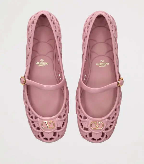 Valentino Garavani Open-work Vlogo Ballet Flats - Pink