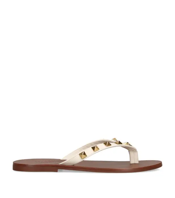 Valentino Garavani Rockstud Leather Flip Flops - White