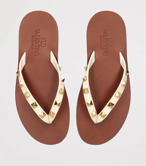 Valentino Garavani Rockstud Leather Flip Flops - White