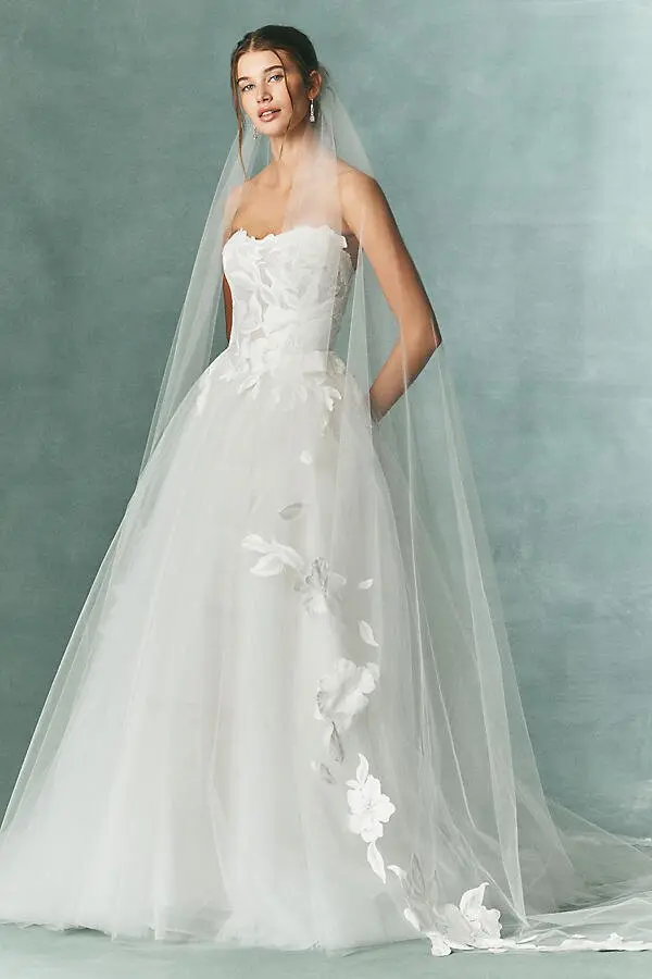 Jenny Yoo Mackenzie Cathedral Veil With Floral Appliqués - White