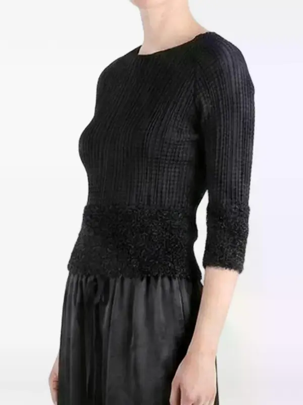 Issey Miyake Pleated Bouclé-trim Top