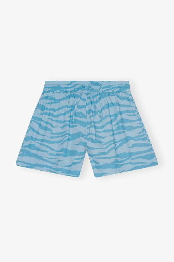 GANNI Printed Cotton Elasticated Shorts - Blue