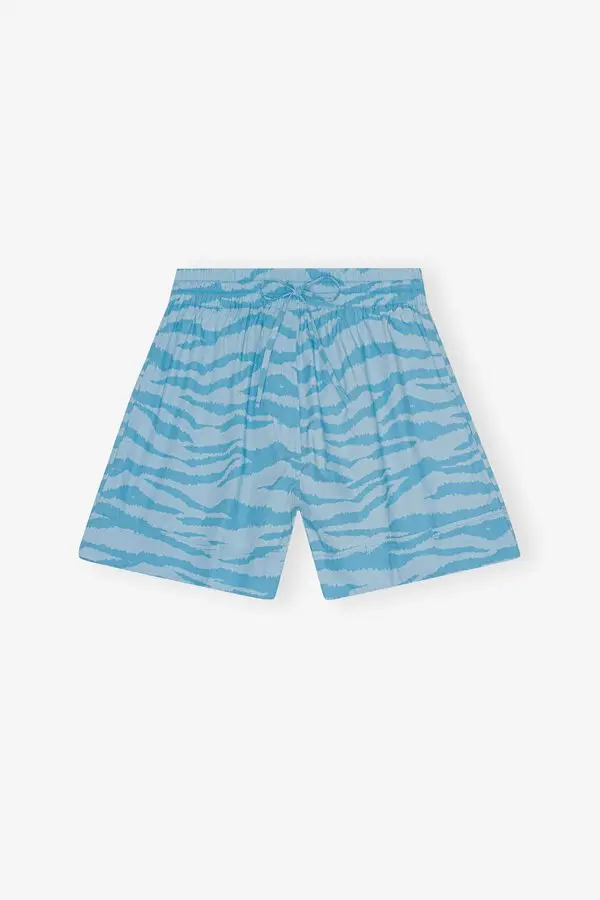 GANNI Printed Cotton Elasticated Shorts - Blue