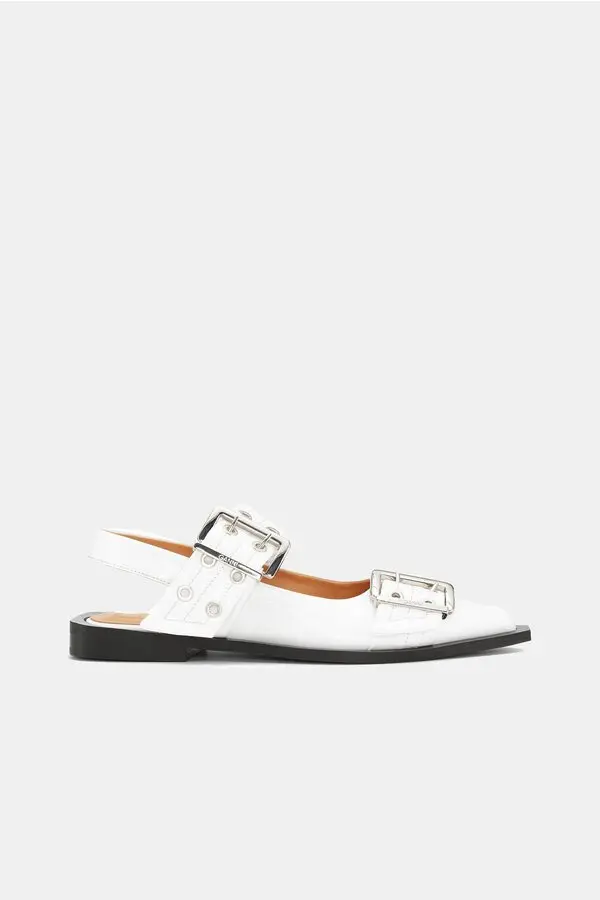 GANNI Wide Welt Buckle Ballerinas - White