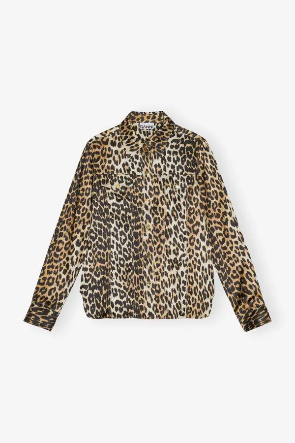 GANNI Leopard Print Satin Shirt - Mixed