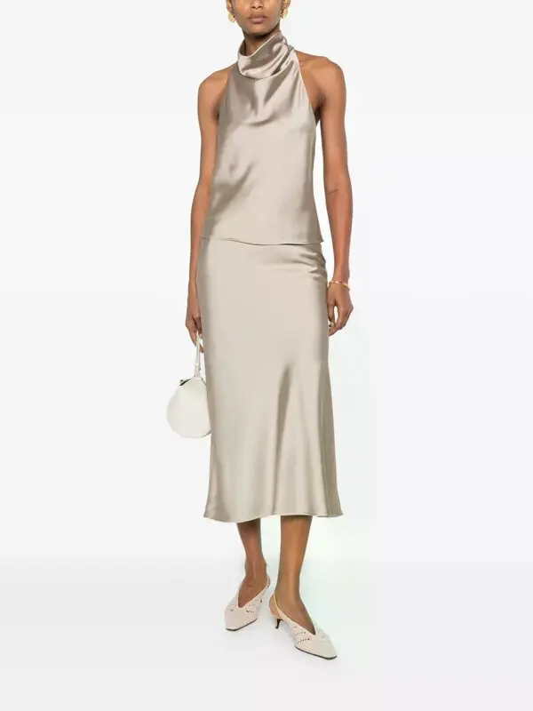Imperial Satin Finish Flared Midi Skirt