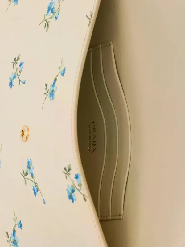 Prada Saffiano Leather Envelope Clutch With Floral Print