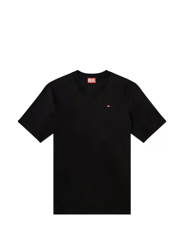 DIESEL® Logo-embroidered V-neck Cotton T-shirt - Black