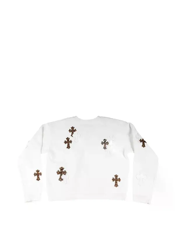 Chrome Hearts Leopard Print Cross Patch Sweatshirt - White