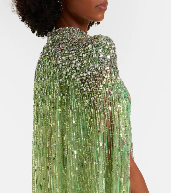 Jenny Packham Embellished Cape Gown - Green