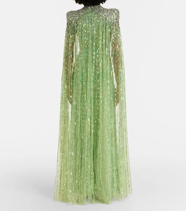 Jenny Packham Embellished Cape Gown - Green