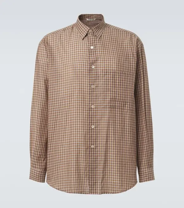 Auralee Gingham Cotton Poplin Shirt - Brown
