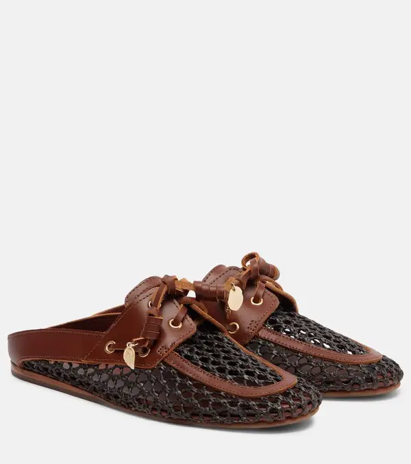 ANCIENT GREEK SANDALS Naveta Woven Leather Boat Shoes - Brown