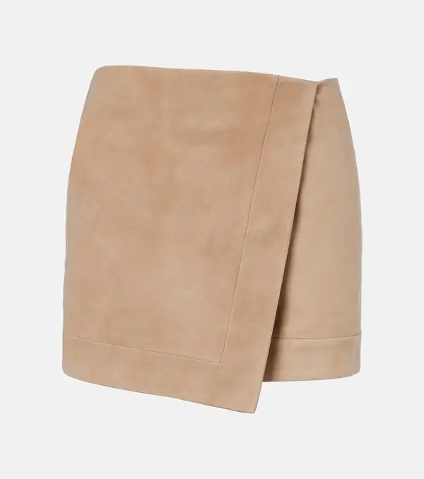 Balmain Suede Wrap Skirt - Beige