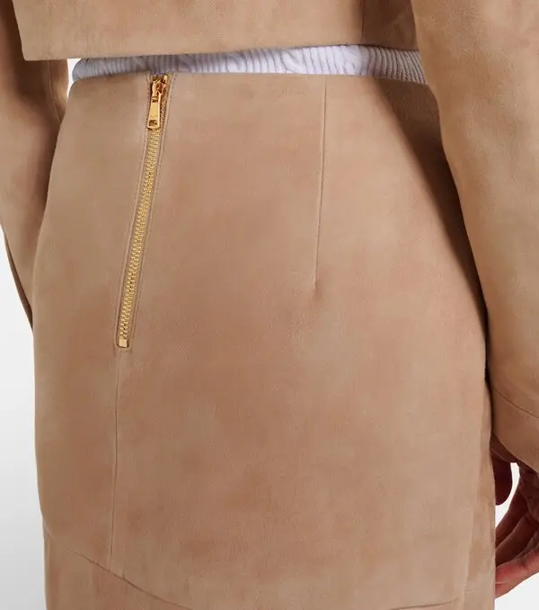 Balmain Suede Wrap Skirt - Beige
