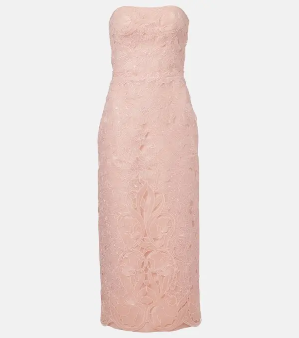 Costarellos Jillie Embroidered Organza Bustier Gown - Pink