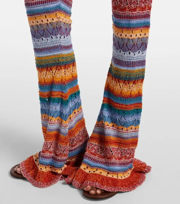 Etro Crochet Striped Cotton Flared Pants - Multicoloured