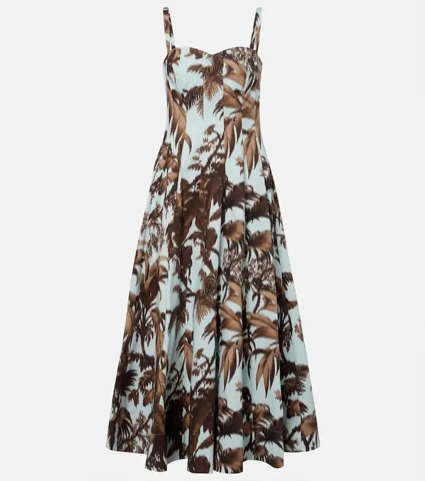 Oscar De La Renta Printed Cotton-blend Poplin Midi Dress - Brown