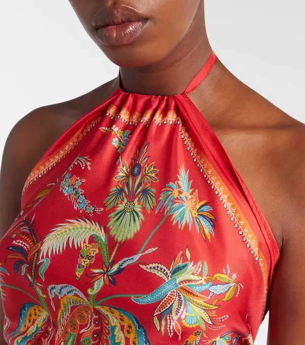 Etro Printed Halterneck Silk Twill Top - Red