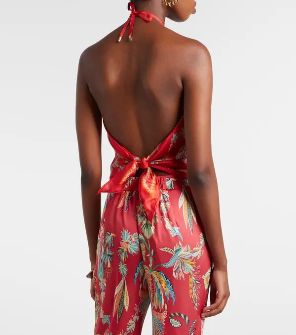 Etro Printed Halterneck Silk Twill Top - Red
