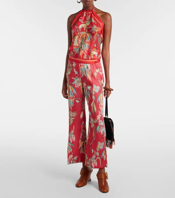 Etro Printed Halterneck Silk Twill Top - Red