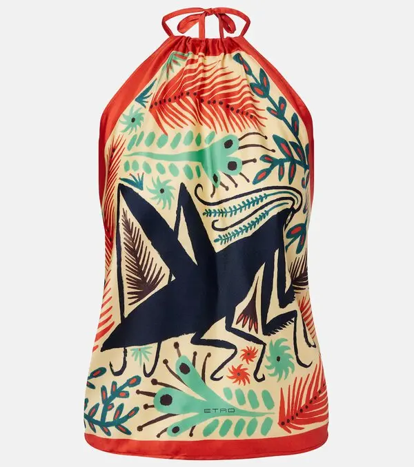 Etro Printed Halterneck Silk Top - Multicoloured