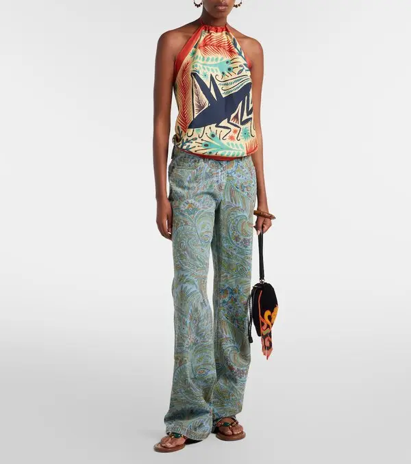 Etro Printed Halterneck Silk Top - Multicoloured