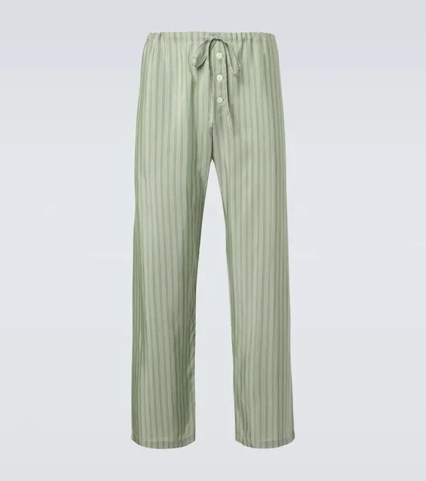 BODE Sylvan Striped Silk Straight Pants - Green