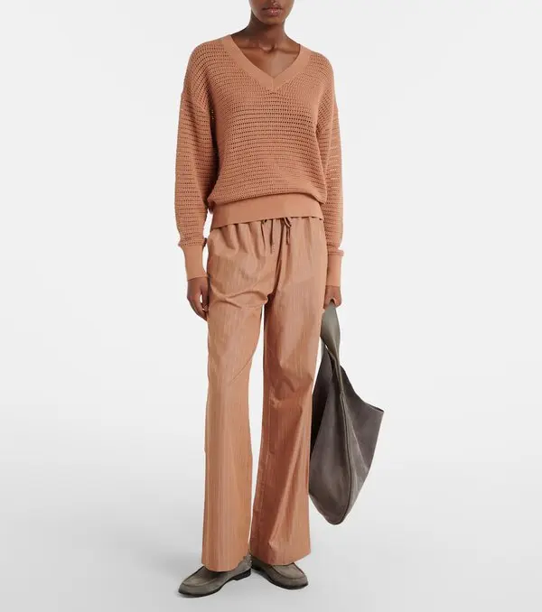 Varley Rowan Pinstripe Cotton Straight Pants - Brown