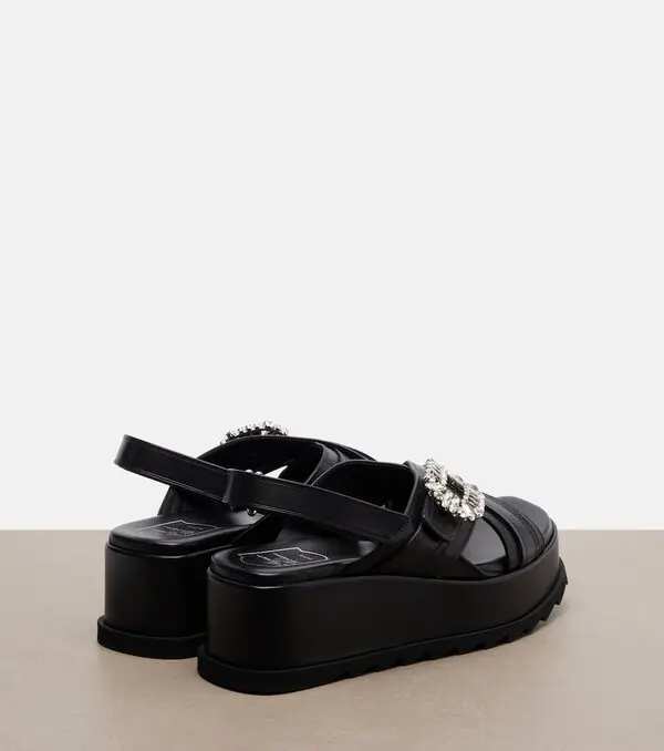 ROGER VIVIER Embellished Leather Platform Sandals - Black