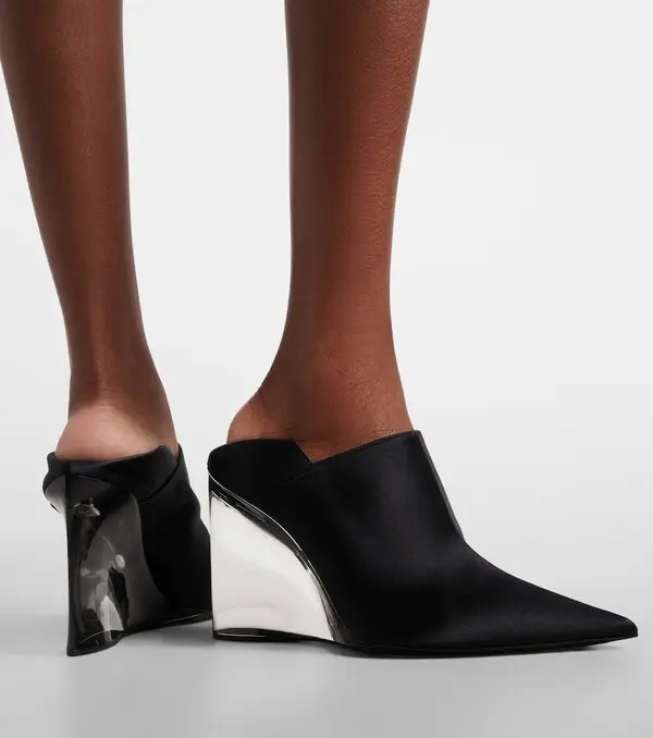 Alaïa Invisible Convertible Satin Wedge Mules - Black