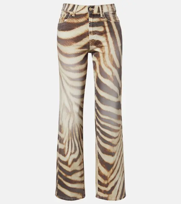 7 For All Mankind Stovepipe Zebra-print Straight Jeans - Brown