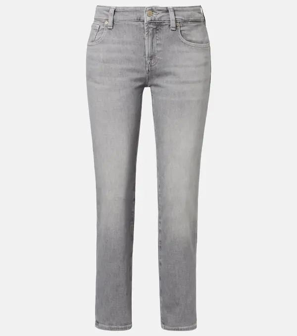 7 For All Mankind Calie Cropped Straight Jeans In Silver Wash - Grey