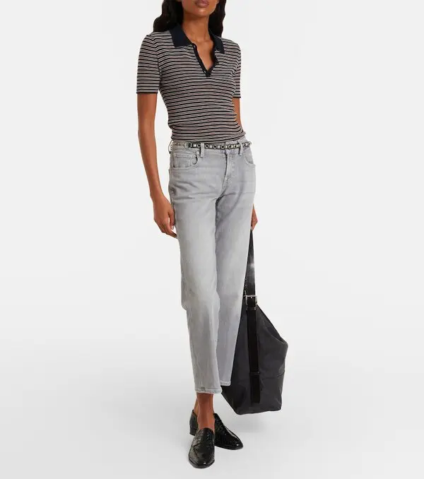 7 For All Mankind Calie Cropped Straight Jeans In Silver Wash