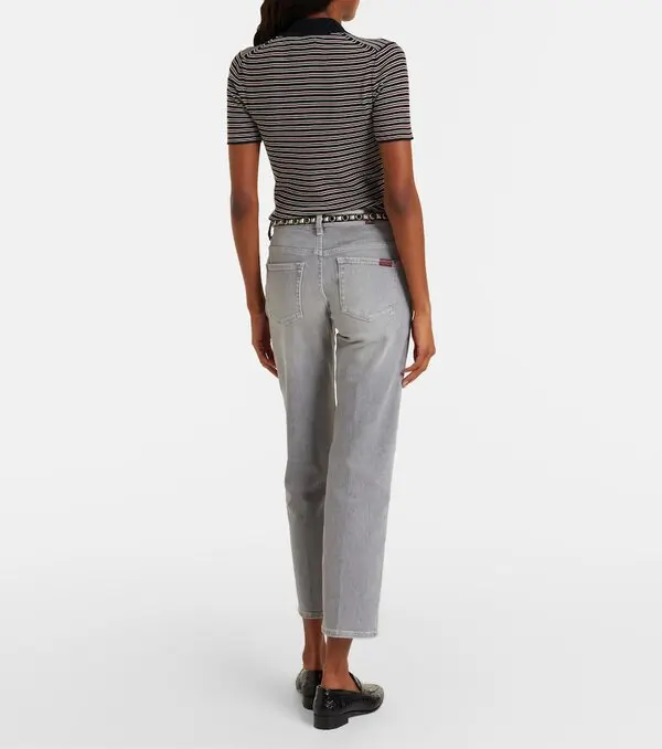 7 For All Mankind Calie Cropped Straight Jeans In Silver Wash