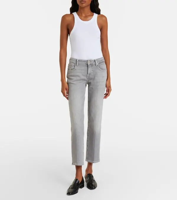 7 For All Mankind Calie Cropped Straight Jeans In Silver Wash