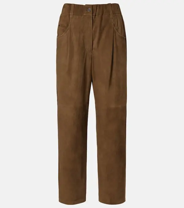 Brunello Cucinelli Monili Suede Straight Leg Pants - Green