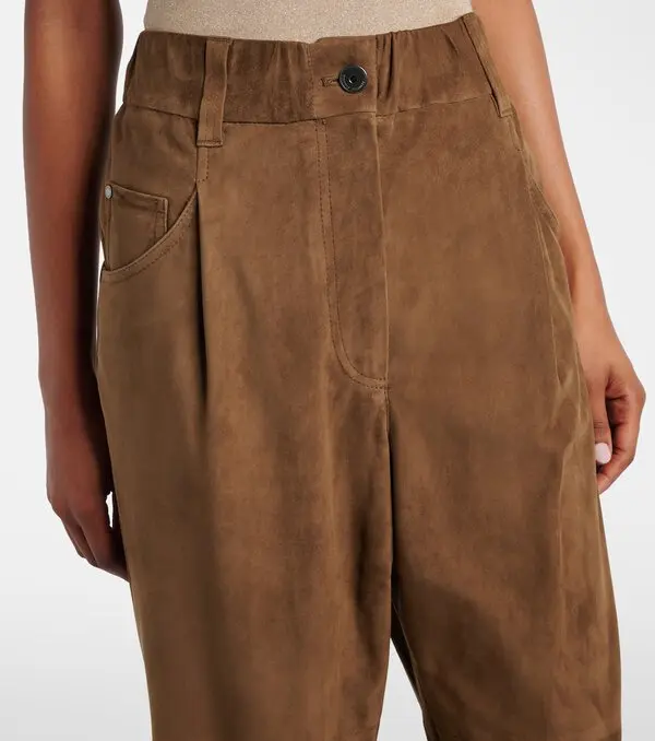 Brunello Cucinelli Monili Suede Straight Leg Pants