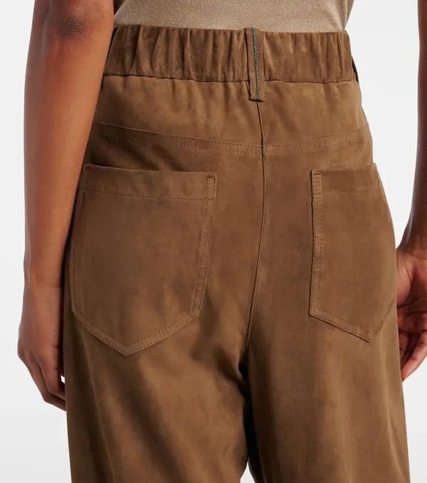 Brunello Cucinelli Monili Suede Straight Leg Pants