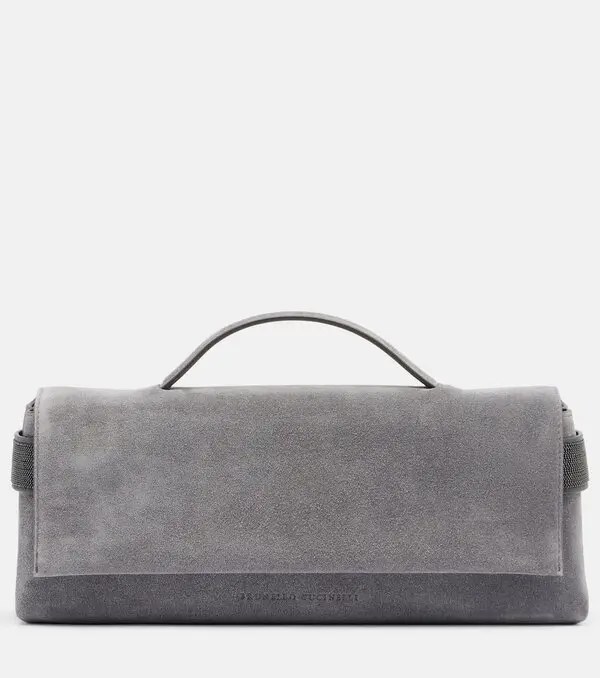 Brunello Cucinelli Monili Suede Top Handle Bag - Grey