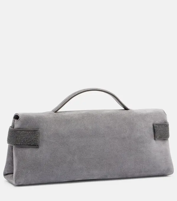 Brunello Cucinelli Monili Suede Top Handle Bag - Grey