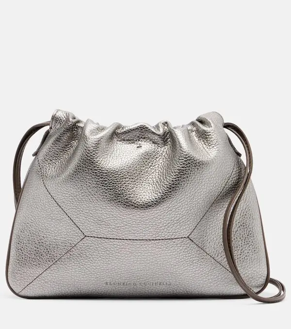 Brunello Cucinelli Monili Small Metallic Leather Crossbody Bag