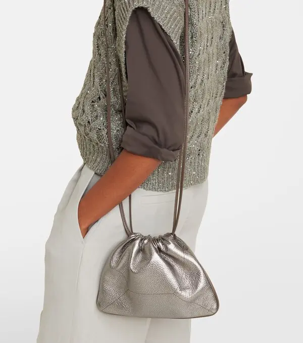 Brunello Cucinelli Monili Small Metallic Leather Crossbody Bag