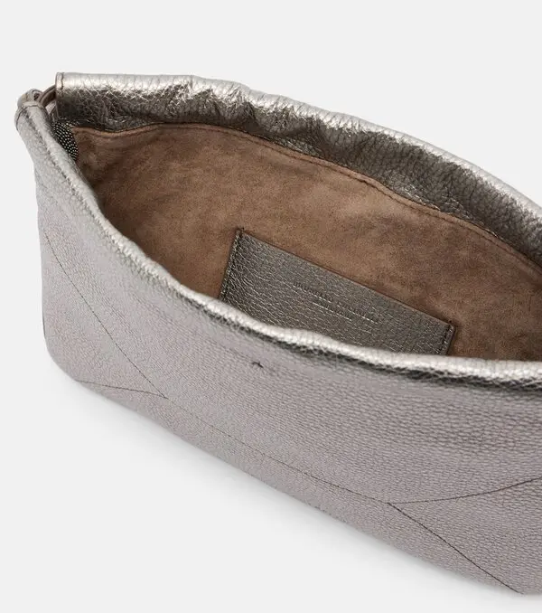 Brunello Cucinelli Monili Small Metallic Leather Crossbody Bag - Silver